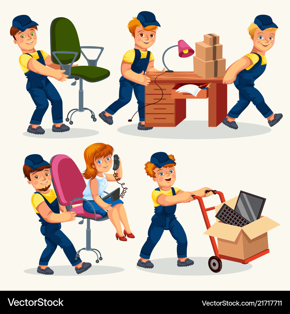 Office Moving Cartoon Set Royalty Free Vector Image