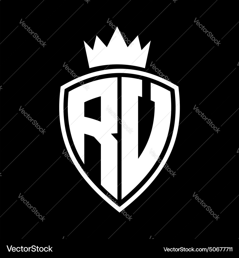 Rv letter monogram shield and crown outline shape Vector Image
