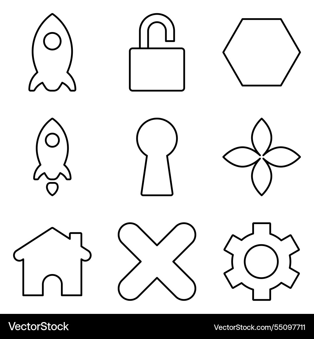 Simple shapes outline flat icon set isolated Vector Image