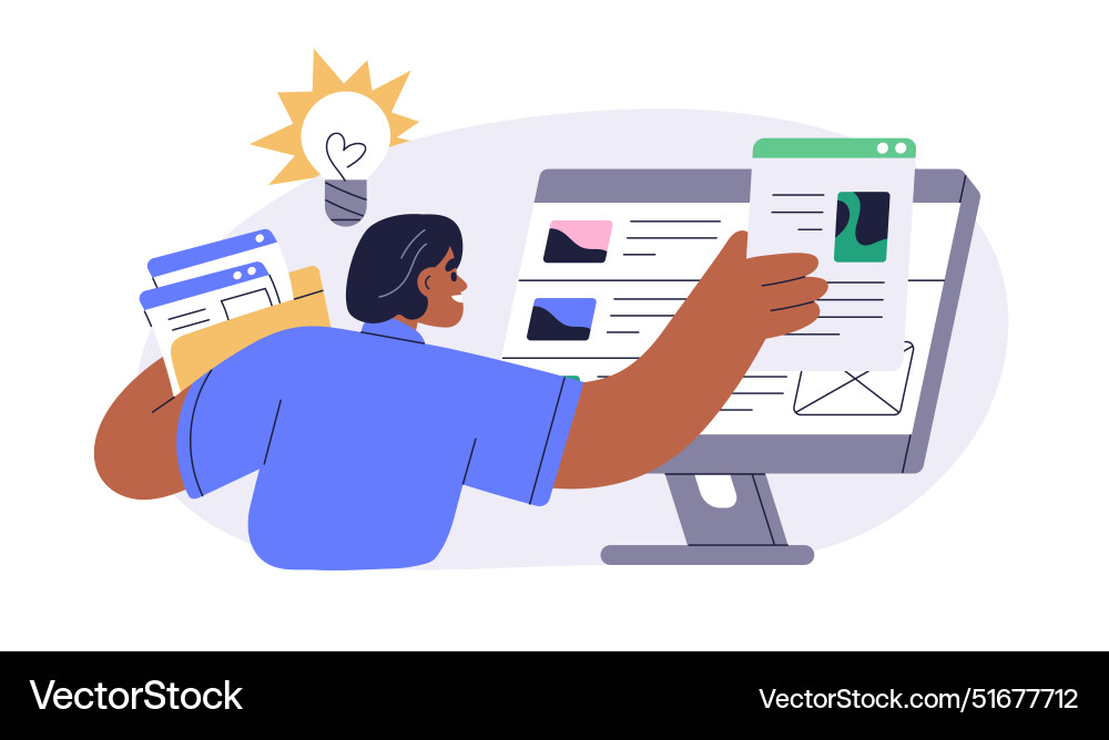 Creative content manager editing web-site Vector Image
