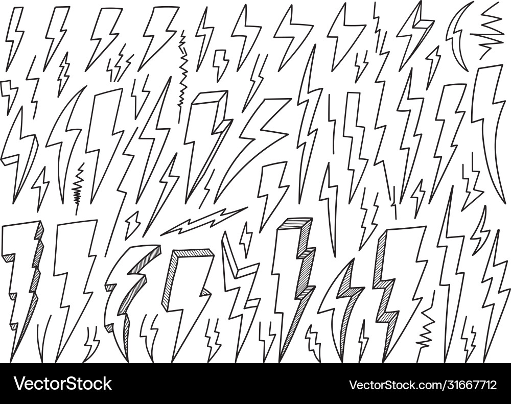 Hand drawn lightning bolts Royalty Free Vector Image