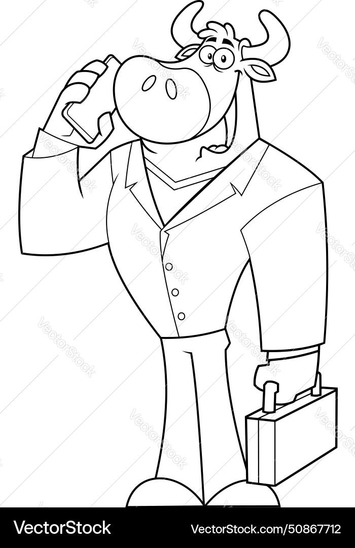 Outlined business bull cartoon character Vector Image