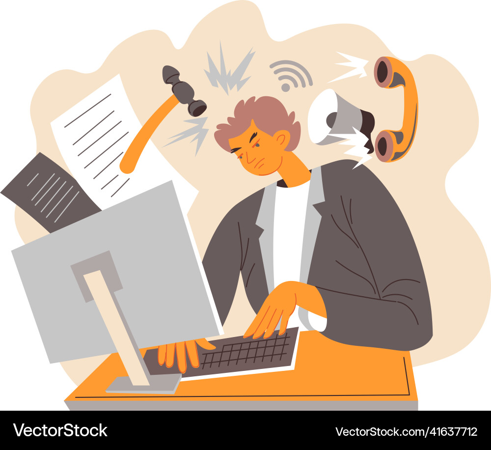Overworking and getting stress at work sad mad Vector Image