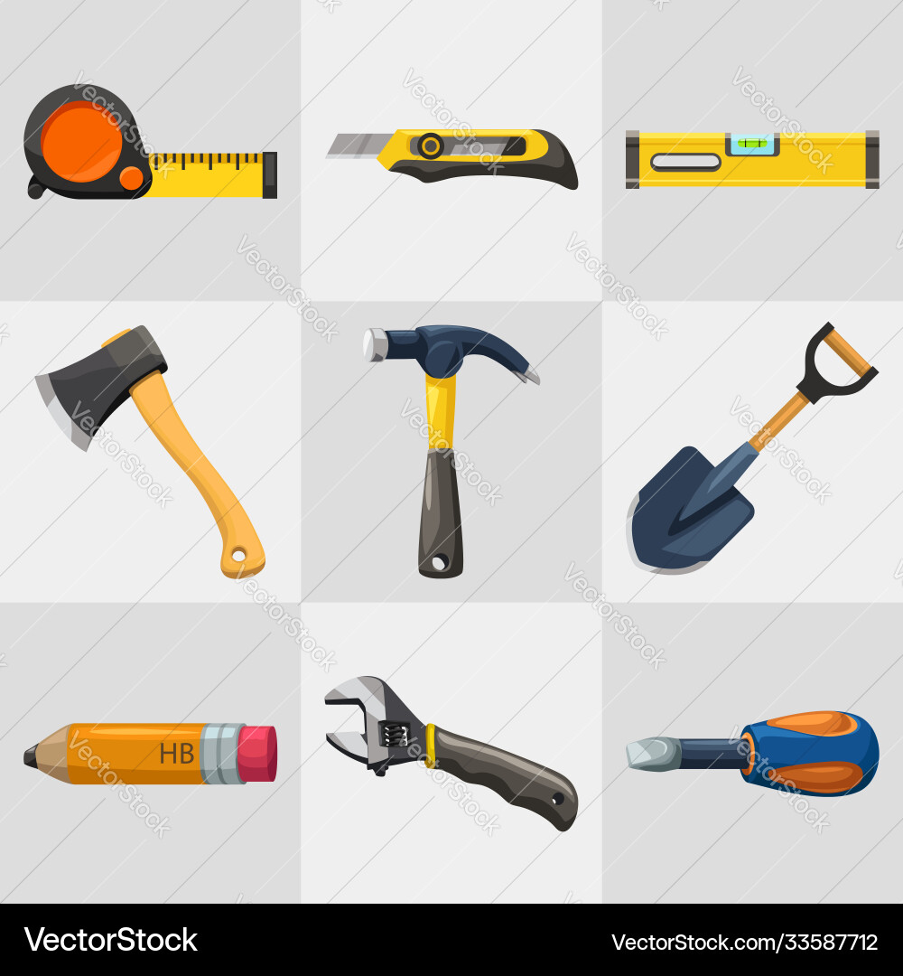Repair cute tools set isolated on white Royalty Free Vector