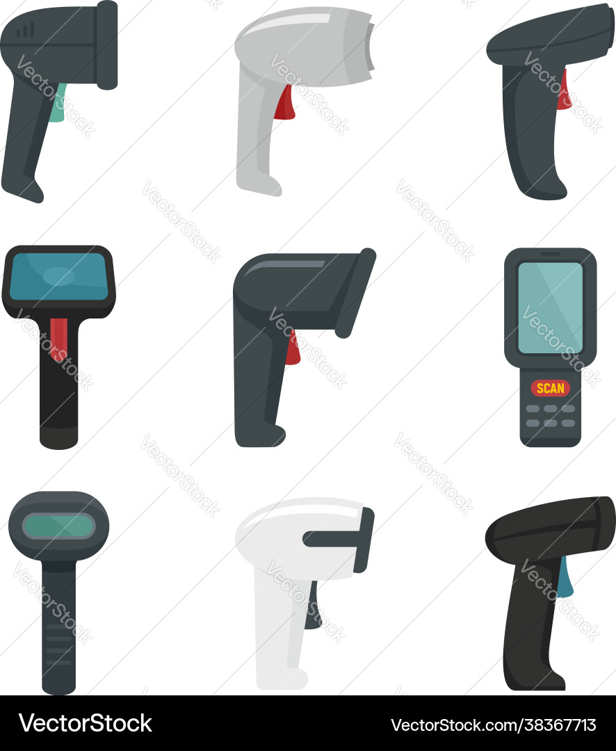 Barcode scanner icons set flat isolated Royalty Free Vector