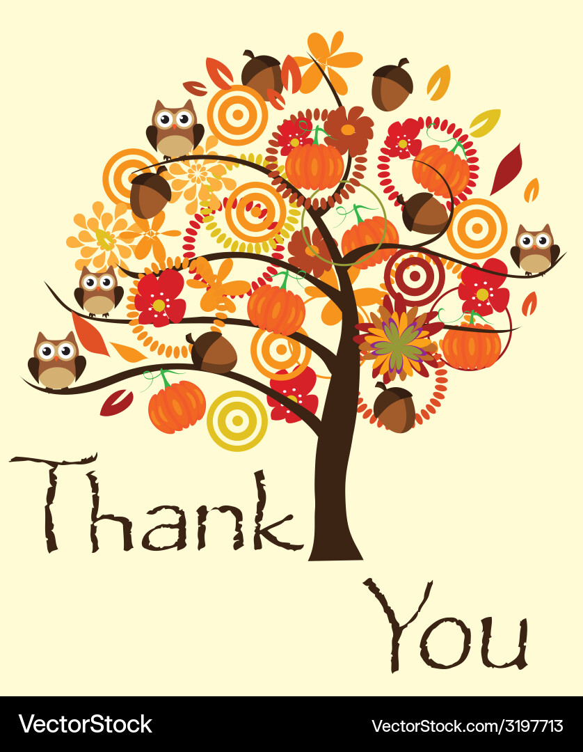 Fall tree thank you card Royalty Free Vector Image