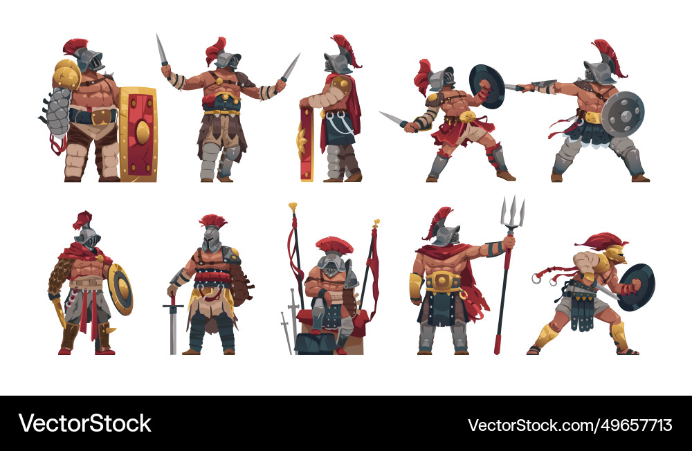 Gladiator characters cartoon ancient roman Vector Image