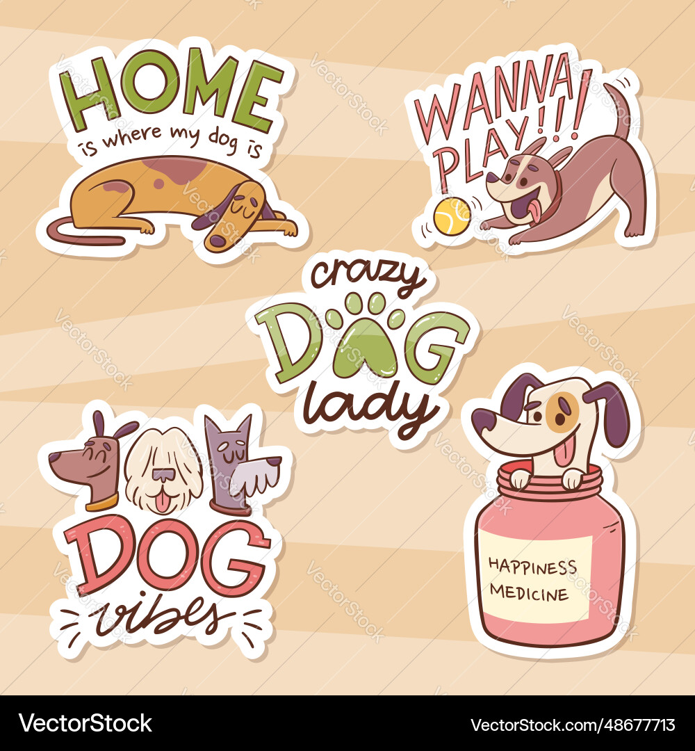 Hand-drawn dog sticker collection Royalty Free Vector Image