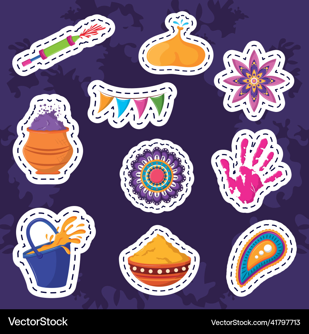 Happy holi stickers Royalty Free Vector Image - VectorStock