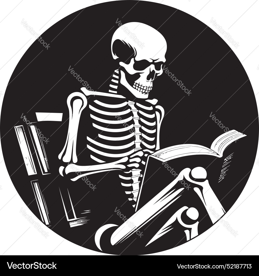 Macabre manuscripts skeleton reading book design Vector Image