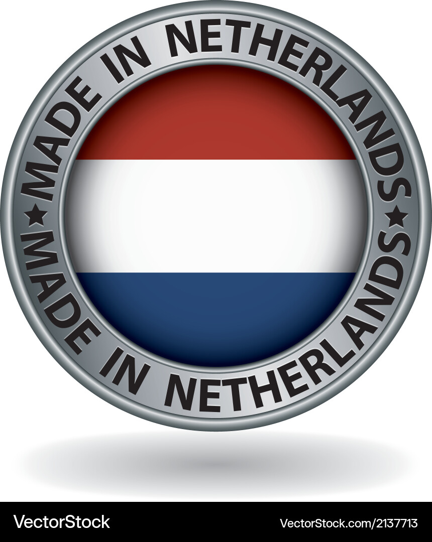 Made in netherlands silver label with flag Vector Image