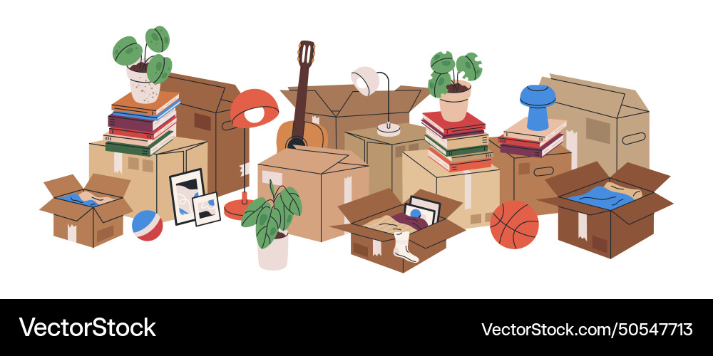 Moving stuff in cardboard boxes stacked carton Vector Image