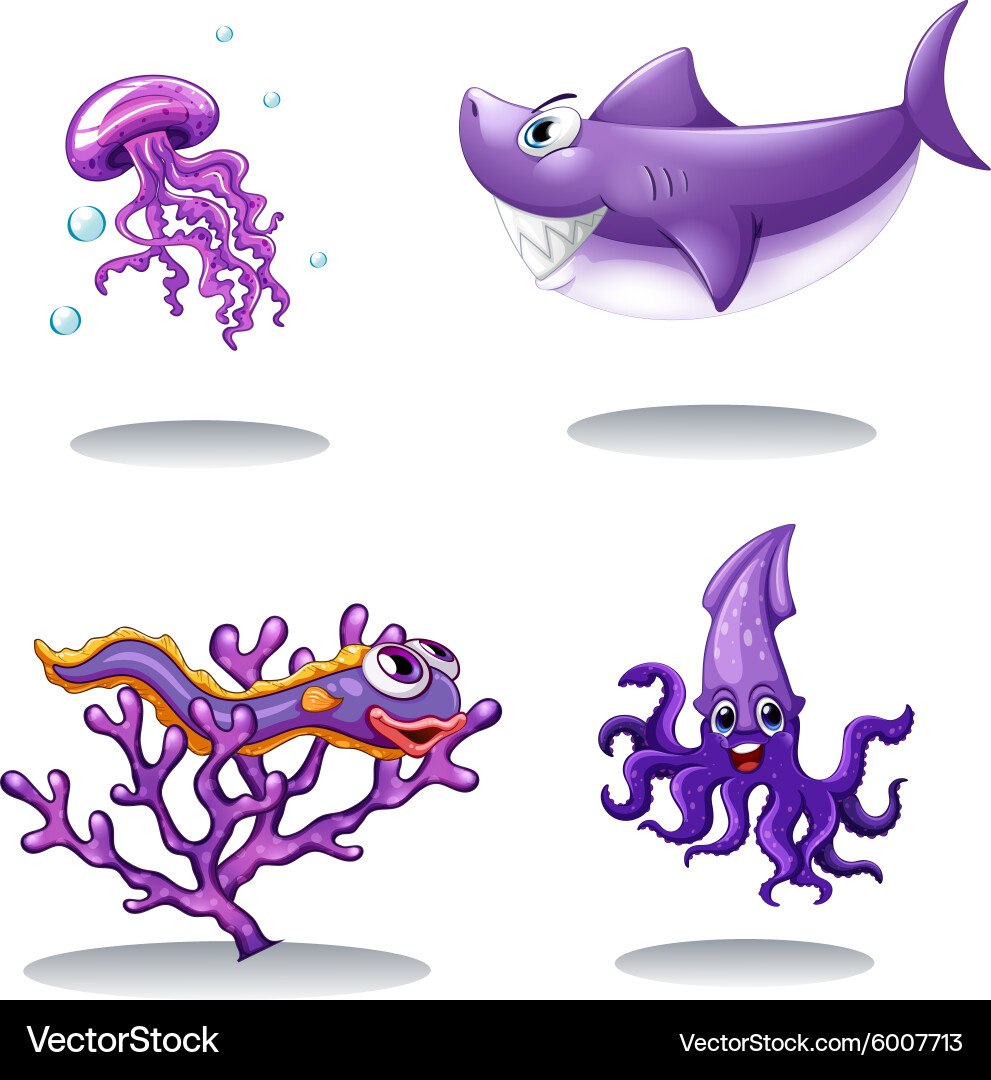 Sea animals in purple Royalty Free Vector Image