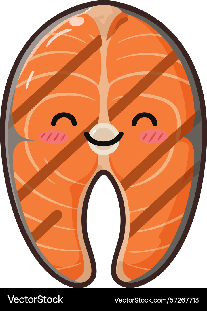 Smiling salmon steak with cute face in orange Vector Image