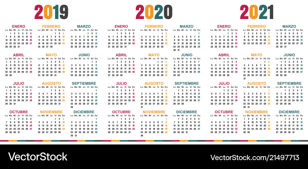 Spanish calendar 2019 - 2021 Royalty Free Vector Image