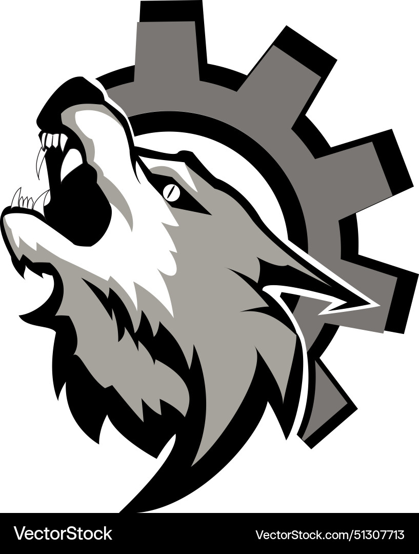 Wolf head and gear logo design Royalty Free Vector Image