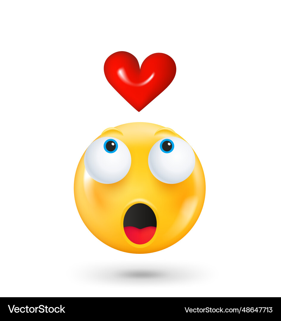 Yellow cute emoji face with red heart fall Vector Image
