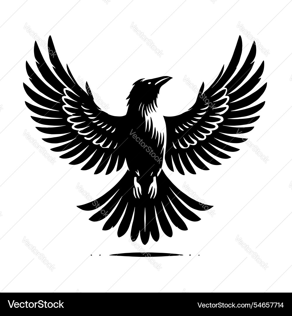 Black crow with wings spread Royalty Free Vector Image