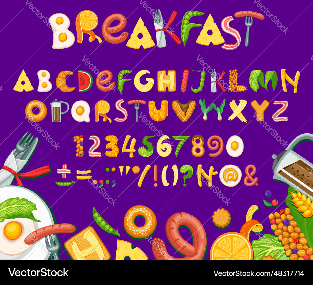 Cartoon Breakfast Food Alphabet Royalty Free Vector Image