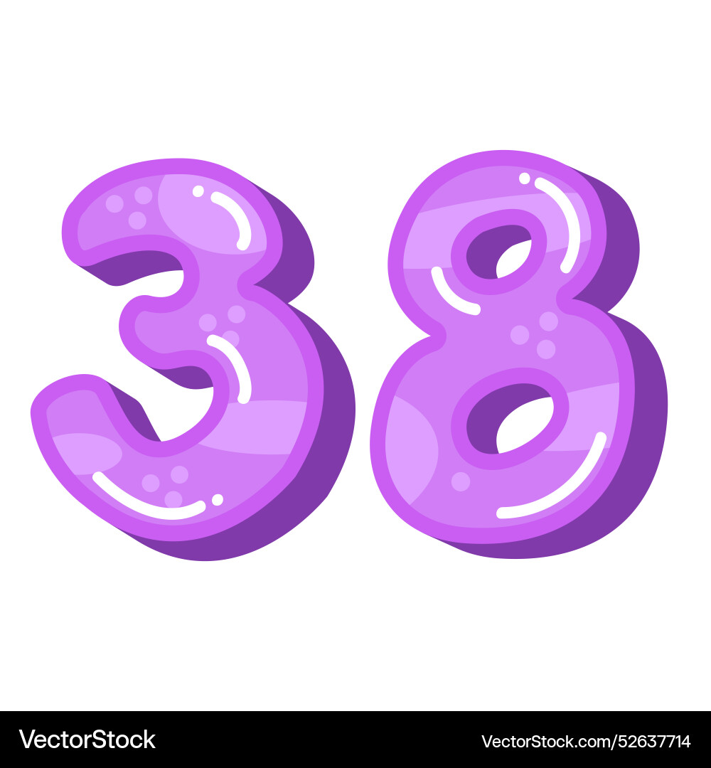 Colorful number 38 art cute glossy Royalty Free Vector Image