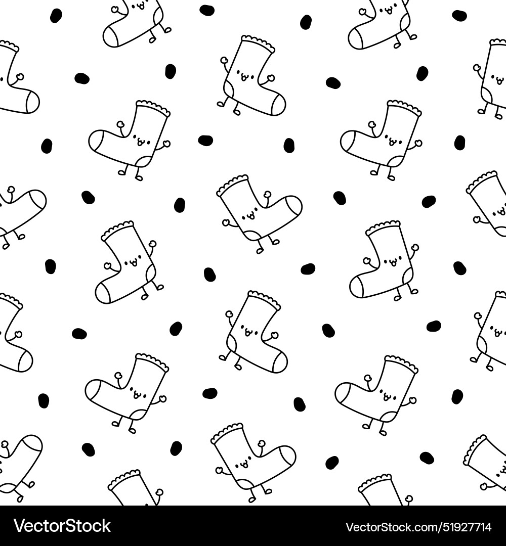 Cute happy sock seamless pattern coloring page Vector Image