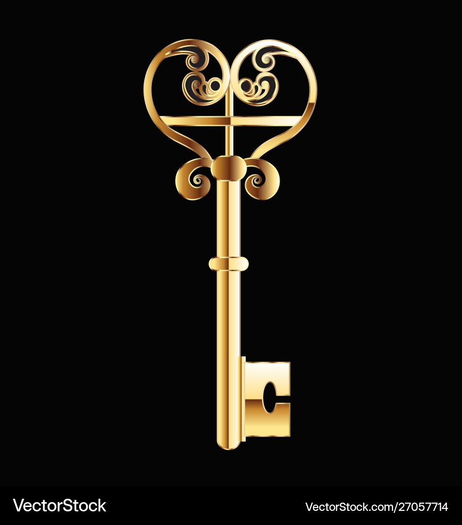 Old gold key vintage logo image Royalty Free Vector Image