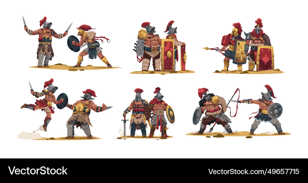 Ancient fighting warriors cartoon roman Royalty Free Vector