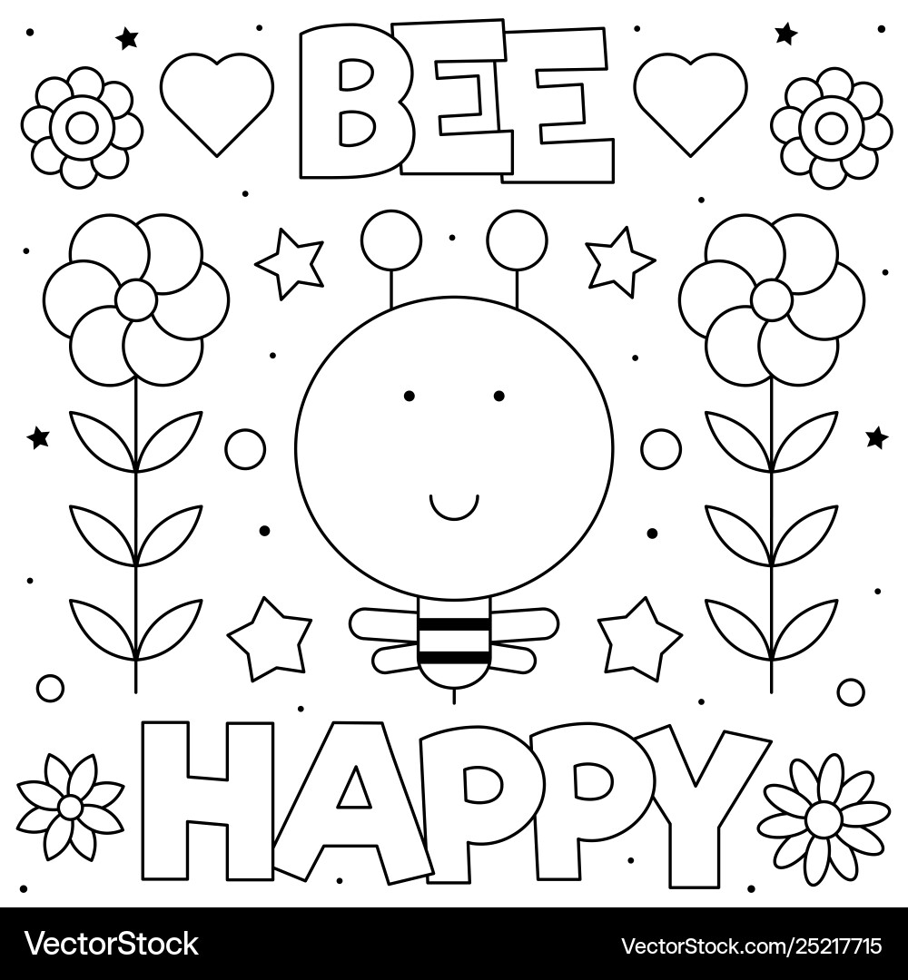 Bee happy coloring page Royalty Free Vector Image