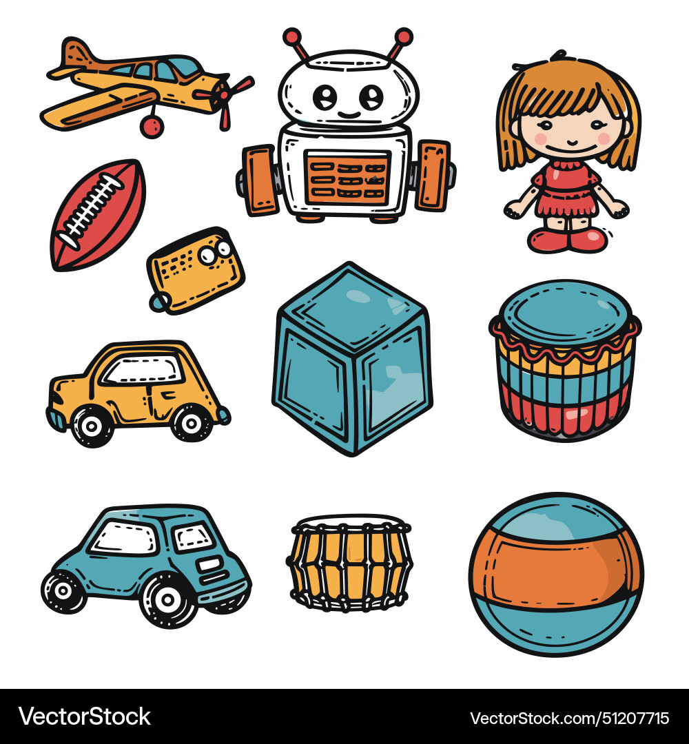 Colorful cartoon collection various toys objects Vector Image