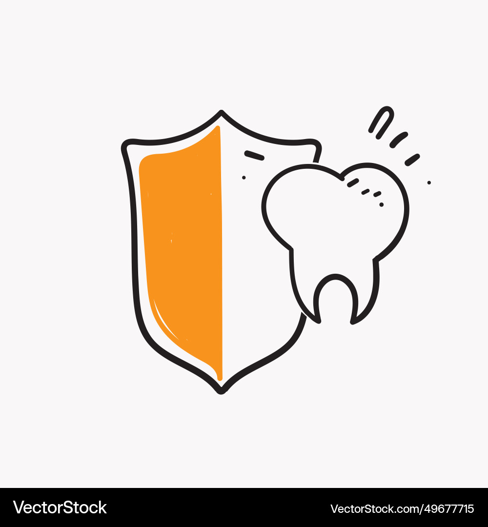 Hand drawn doodle teeth and shield symbol Vector Image