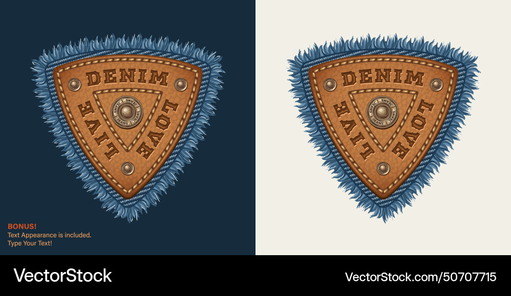 Leather triangular label with text denim fringe Vector Image