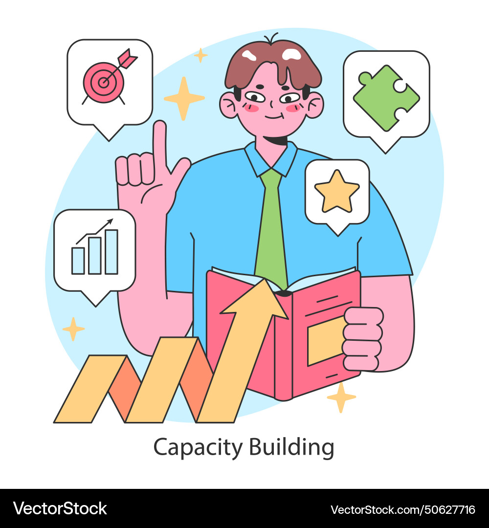 Capacity building enthusiastic man showcases Vector Image