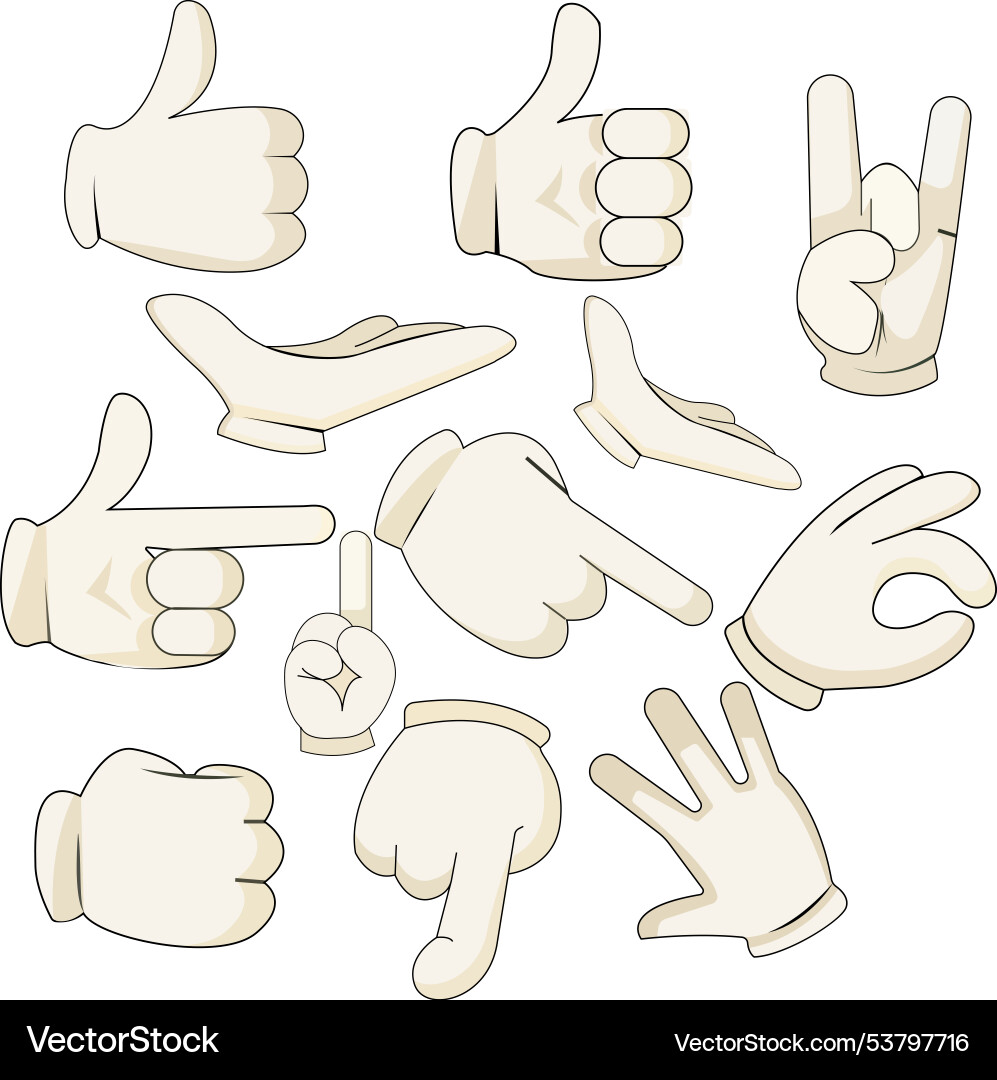 Cartoon Comic Hände Geste und Handschuhe Ikone Vektorbild