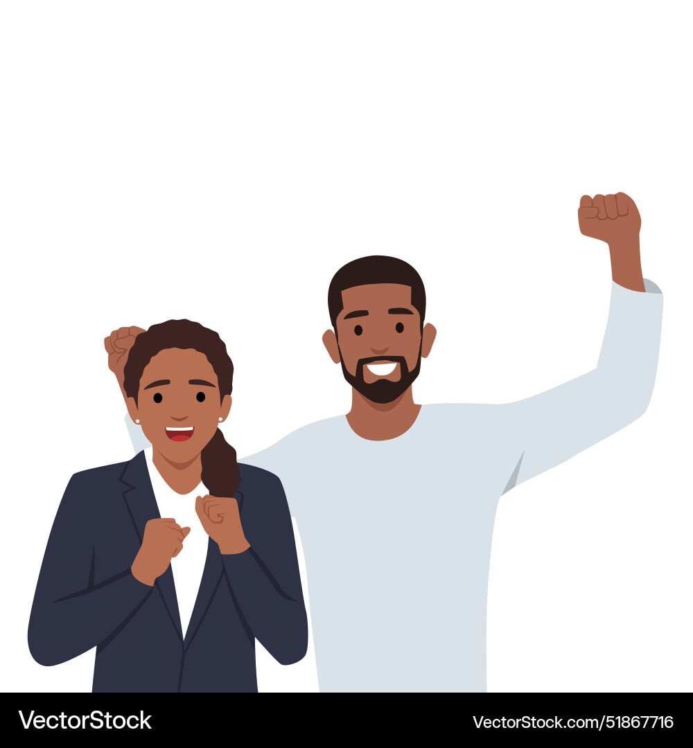 Couple doing winner gesture celebrate clench Vector Image