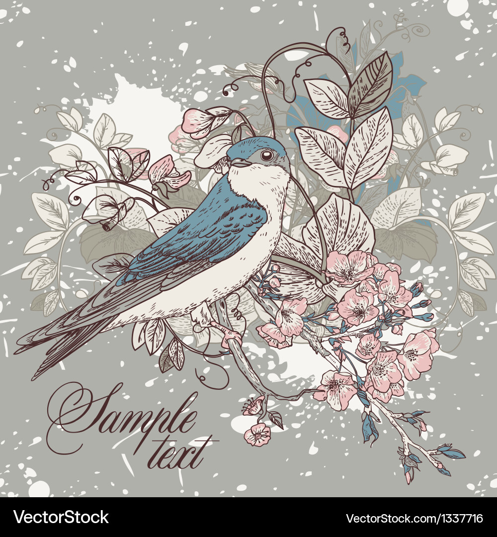 Floral Bird Wallpaper - Vintage Style Royalty Free Vector