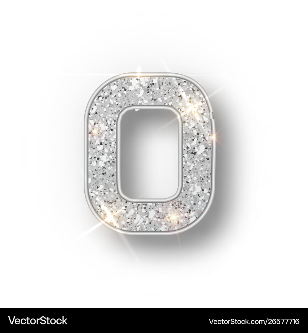 Silver glitter alphabet numbers 0 with shadow Vector Image