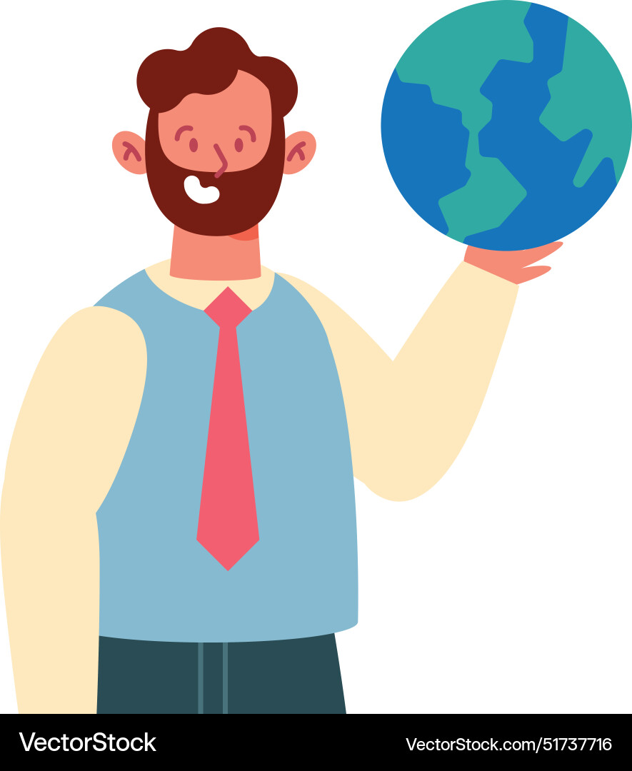 Teacher man with world globe explaining geography Vector Image