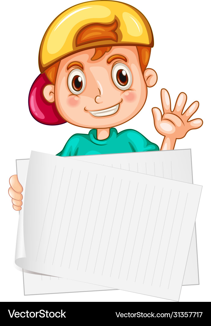 Blank sign template with cute boy on white Vector Image