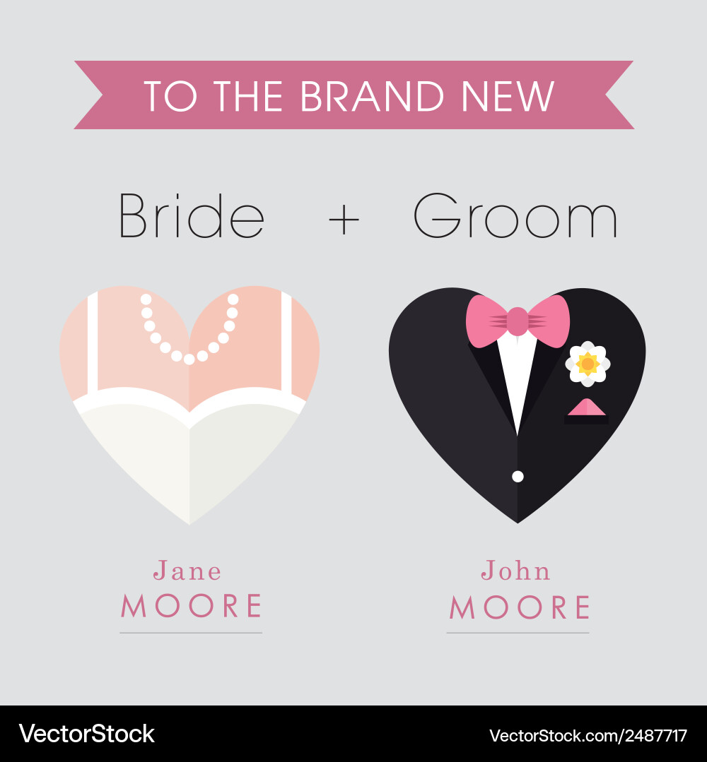 Bride and groom heart themed wedding card Vector Image