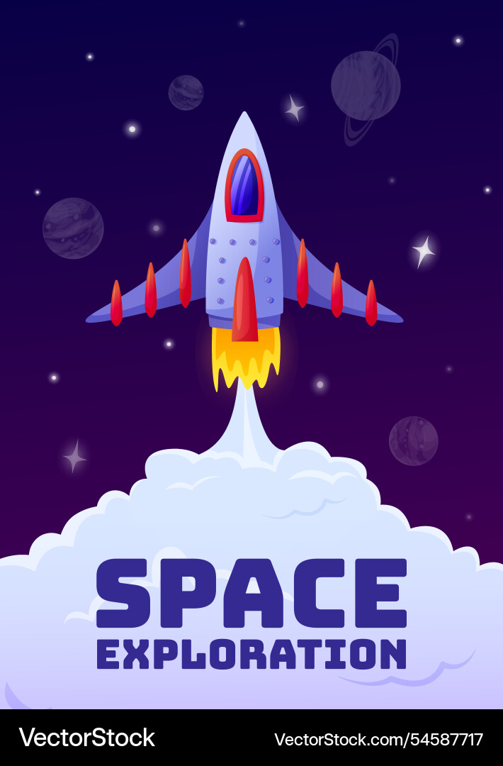 Cartoon spaceship is launching from earth Vector Image