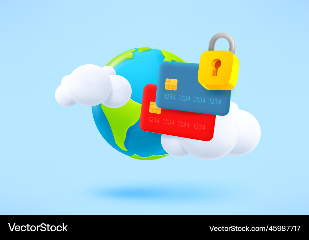 Global payment concept with plastic cards padlock Vector Image