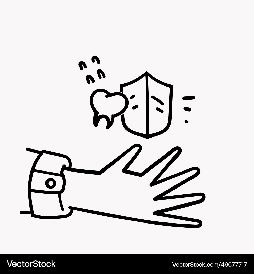 Hand drawn doodle teeth and shield symbol Vector Image