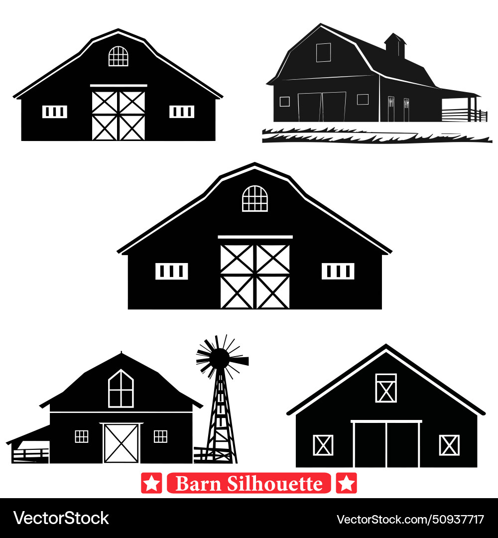 Rural romance elegant barn silhouette pack Vector Image
