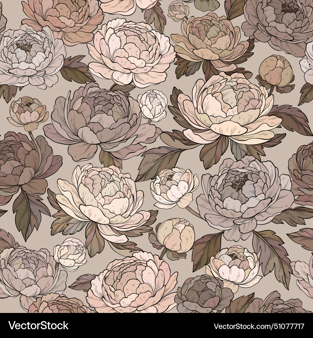 Seamless pattern with beautiful peony flowers Vector Image