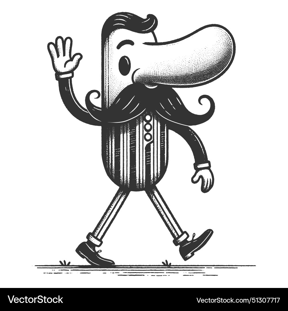 Walking nose with mustache engraving Royalty Free Vector