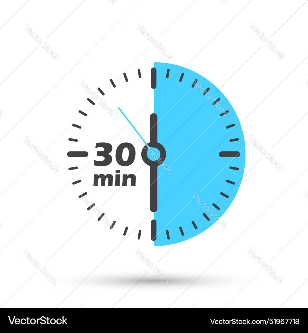 30 minutes on stopwatch icon in flat style clock Vector Image