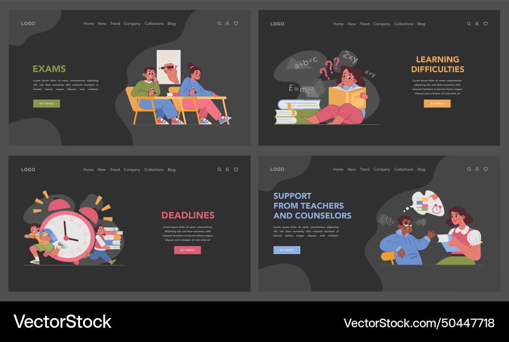 Educational stress web or landing set students Vector Image