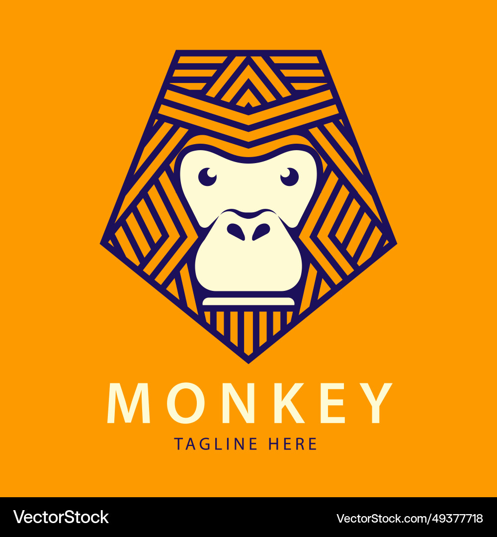 Line art monkey head logo design Royalty Free Vector Image