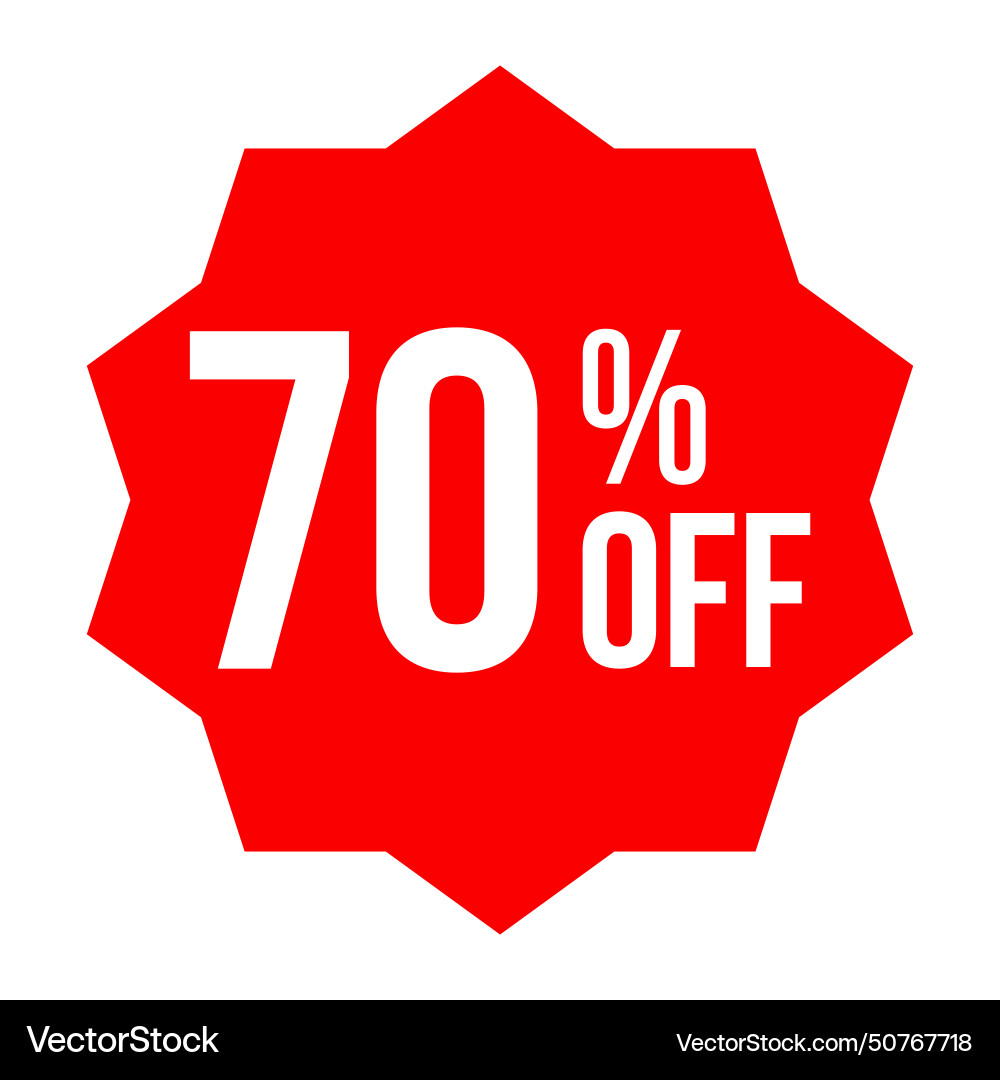Red 70 percent discount label on white background Vector Image