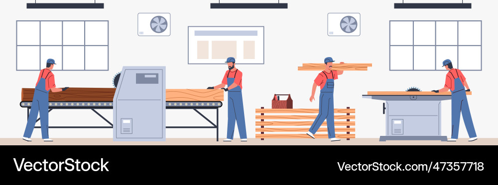 Woodworkers in workshop lumberworking machines Vector Image